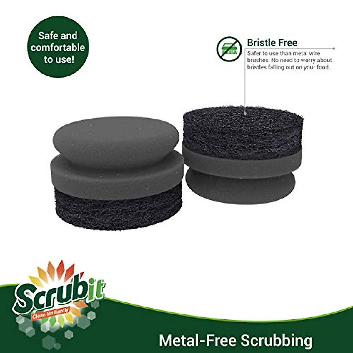 SCRUBIT Grill Cleaning Brush - Bristle Free BBQ Cleaner with Heavy Duty Scrubber Pad, Safe Cast Iron and Griddle Scraper Pads, Ideal Accessories for Charcoal and Gas Grills - 2 Pack