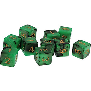 10pcs Six Sided Dual Colored D6 Dices For D&D Casino Poker Dice Guessing Games - Green & Black, 16mm