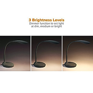 Bostitch Office LED Gooseneck Desk Lamp with USB Charging Port, 3 Dimming Levels, Touch Control, Black (VLED1502-BK)