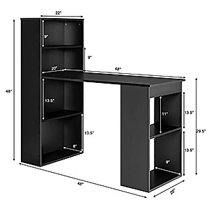 MJWDP Computer Desk Writing Workstation Office with 6 Tier Storage Shelves in Black Desk