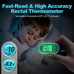 Baby Thermometer for Digital Rectal - Fast Accurate Infant Thermometer with Fever Alarm, LCD Display and Memory Function