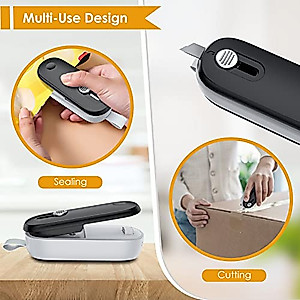 FEPPO Mini Bag Sealer, 2 in 1 Heat Sealer with Cutter, Chip Bag Sealer Heat Seal with Cutter Portable Resealer Machine for Plastic Bags Food Storage Snacks (Batteries Included)