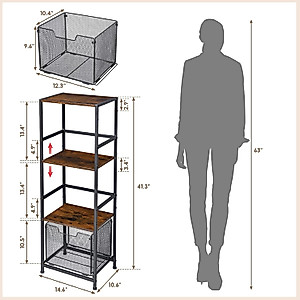 Cutogxon 4 Tier Adjustable Laundry Room Shelves, Metal Shelving Unit Rack with Drawer Narrow Standing Shelf Heavy Duty Bathroom Storage Shelves for Laundry Room Organization and Storage