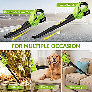 BQYPOWER Leaf Blower - 20V Leaf Blower Cordless with Battery & Charger, 160MPH/260CFM Electric Leaf and Snow Blower for Lawn Care, Variable-Speed, Lightweight (Battery&Charger Included)