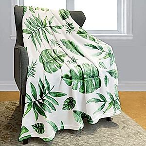 HommomH Tropical Palm Leaf Blanket 50" x 60" Green Giant Leaves Fleece Throw Blankets for Sofa or Bed