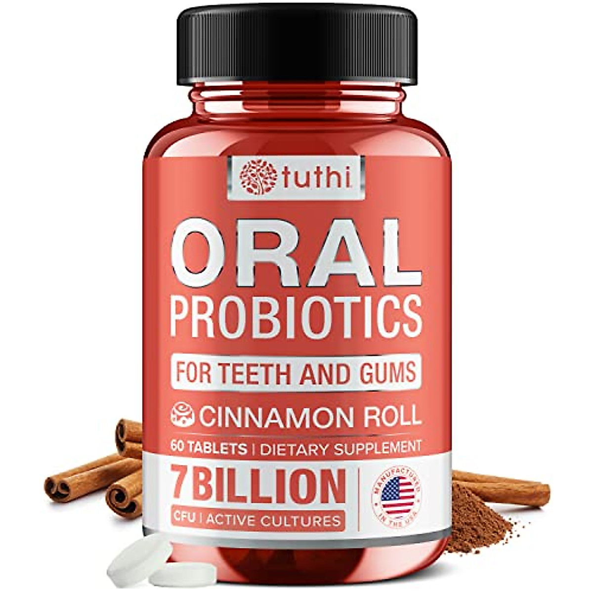 Tuthi Oral Probiotics for Mouth - Dental Probiotic for Gums & Oral Health - Bad Breath Treatment for Adults - 60 Lozenges Cinnamon Flavor