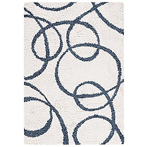 Safavieh Calico Shag Collection 4' x 6' Ivory/Blue CLC118A Modern Contemporary Abstract Non-Shedding 1.6-inch Thick Area Rug