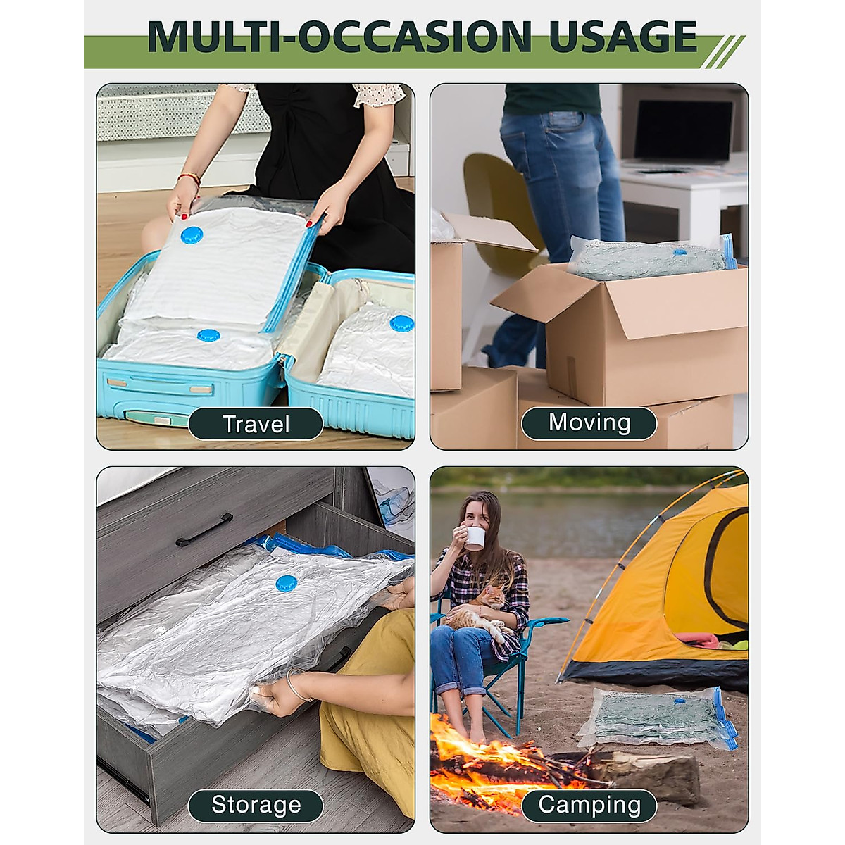 Vacuum Storage Bags (6 Jumbo Pack) Space Saver Bags with 1 Electric Air Pump Vacuum Seal Bags Compression Bags for Clothes Blanket Duvets Pillows Comforters Travel Moving