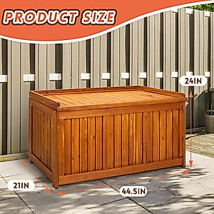 pnochoo 65 Gallon Solid Wood Deck Box, Garden Backyard Storage Bench, Waterproof Outdoor Storage Container for Patio Furniture Cushions Pool Supplies,Toys,Garden Tool,Sports Equipment
