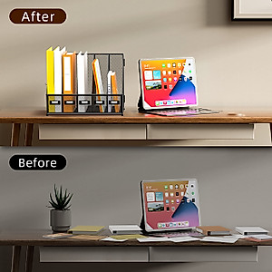 DALTACK Desk Organizers Metal Desk Magazine File Holder with 5 Vertical Compartments Folder Storage for Office Home School Organization, Black