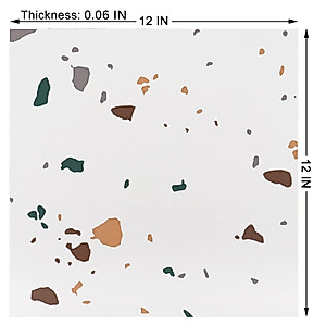 WESTICK Terrazzo Peel and Stick Floor Tile Bathroom Floor Tiles Peel and Stick Waterproof 12x12 in Self Adhesive Marble Vinyl Flooring Durable Removable Vinyl Floor Tiles for Kitchen Bedroom 5 PCS