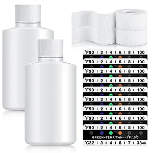 Remerry 34 Pcs Urine Complete Kit Include 2 Portable Urine Temperature Test Bottle with 30 Temperature Detect Strips, 2 Gauze Bandage Roll Human Urine Test Practice Kit for Synthetic Pee Fake Urine