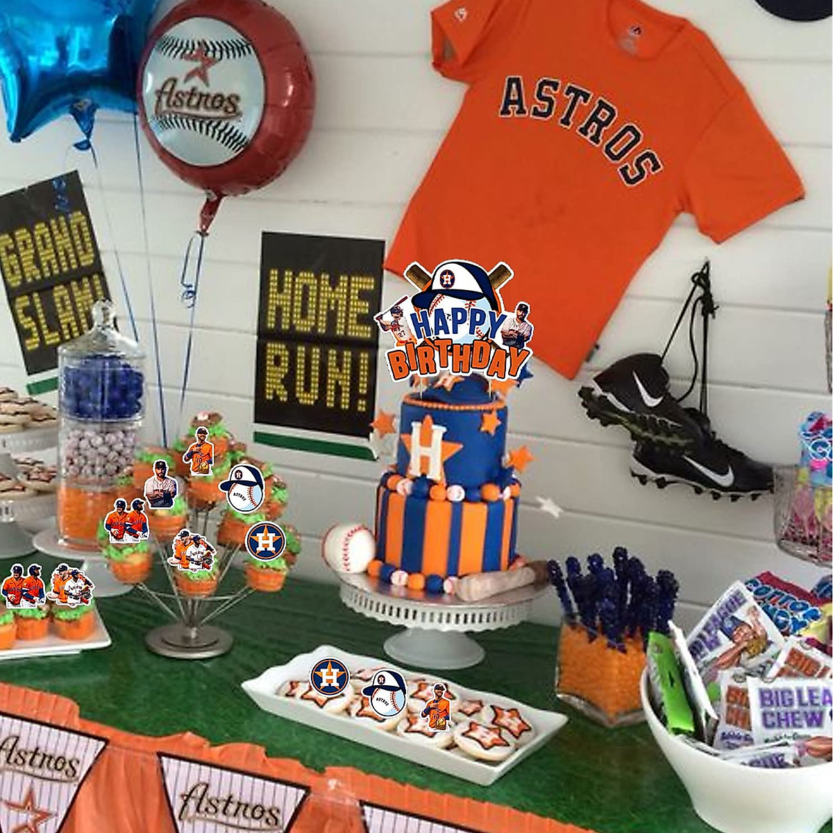 Astros Baseball Party Decorations,Birthday Party Supplies For Baseball Team Party Supplies Includes Banner - Cake Topper - 12 Cupcake Toppers - 18 Balloons