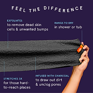 Cleanlogic Body Exfoliating Cloth, Stretchy Detox Charcoal Infused Exfoliator Bath and Shower Washcloths, Reusable Daily Skincare Tool, 3 Count Value Pack