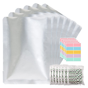 50pcs 1 Gallon Mylar Bags for Food Storage with Oxygen Absorbers 400CC (6 Packs of 10pcs) and Labels, 9.5 Mil 10"x14" Vacuum Sealer Bags Heat Sealable Bags for Long Term Food Storage(Extra Thick）