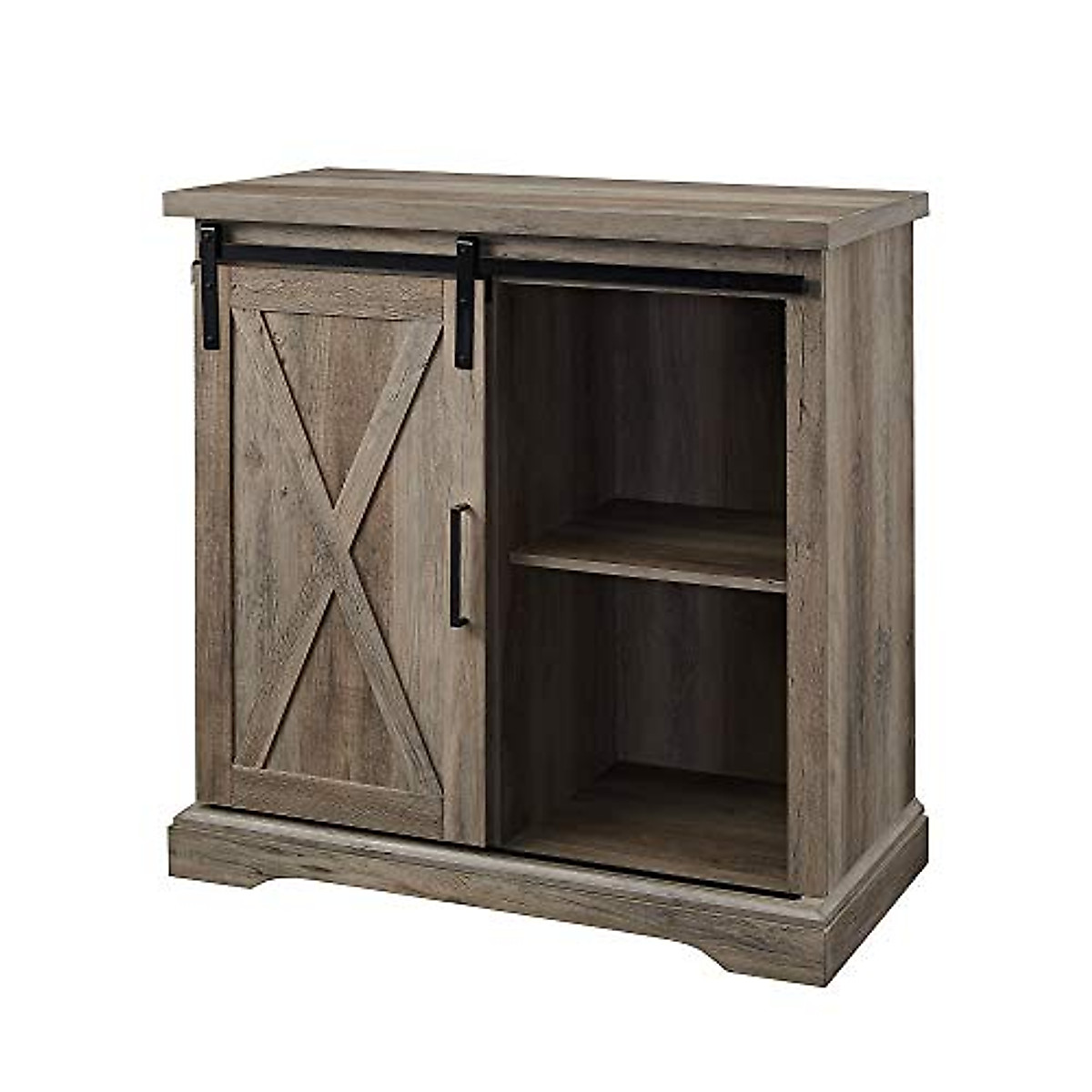 Walker Edison Abbey Modern Farmhouse Sliding X Barn Door Accent Console, 32 Inch, Grey Wash