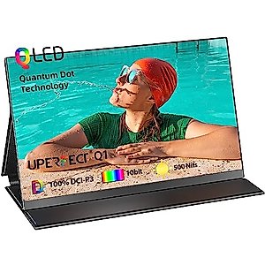 UPERFECT Portable Monitor 15.6 inch QLED Q1 1080P USB C Second Monitor Mini HDMI Travel Monitor 100% DCI-P3 10 Bit 500 Nits w/Smart Cover & Speakers, External Monitor for Laptop PC Phone PS4