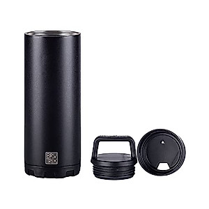 BruTrekker Bottle - Insulated Stainless Steel Tumbler Mug Keeps Drinks Hot or Cold - 2 Piece Drink and Pour Lid - Reusable Coffee Water or Beer Growler (18 fl.oz, Obsidian Black)