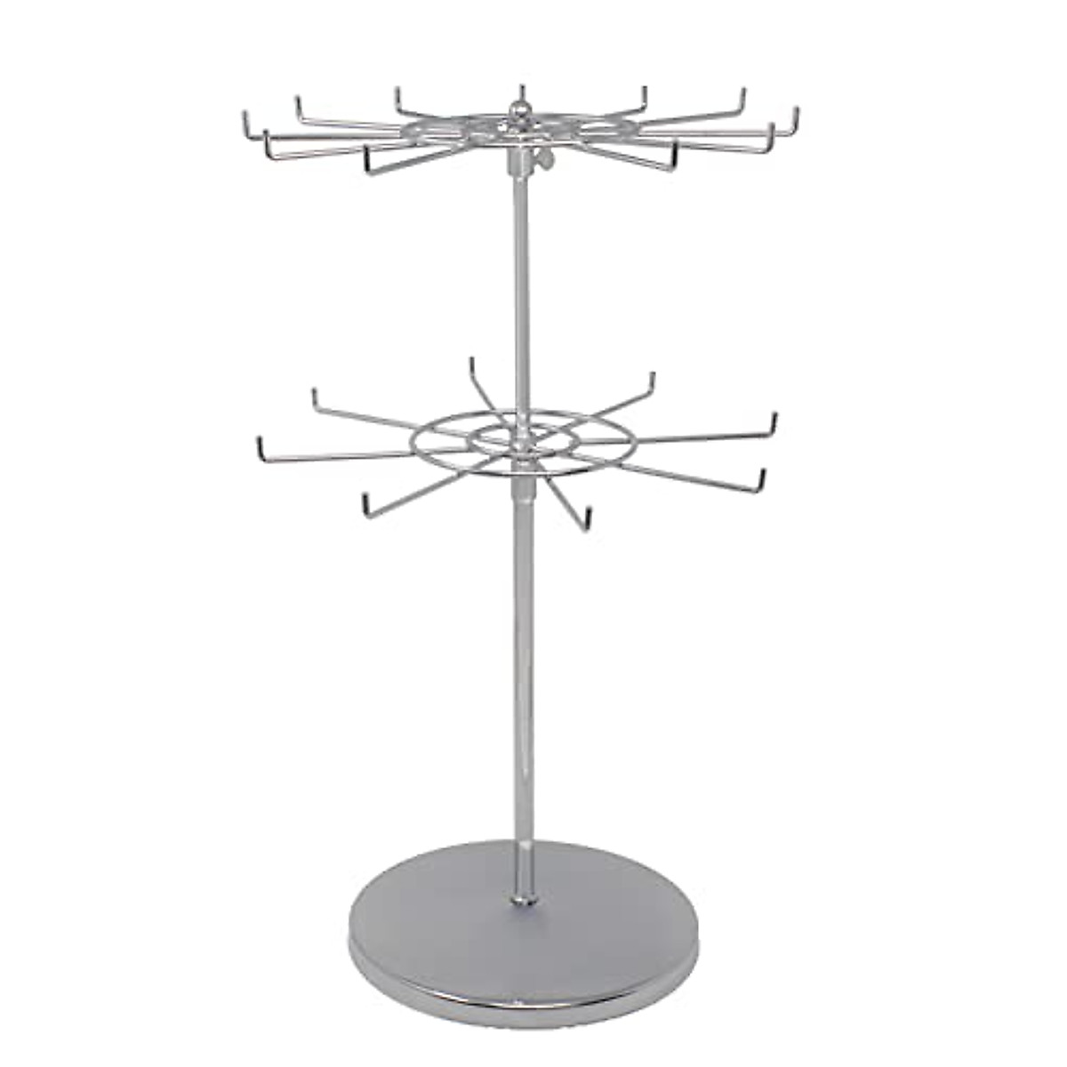 ARIOLUXE Countertop Heavy Duty Metal Rotating Adjustable 2 Tire Spinner Display Stand Rack, Height Adjustable Rotating Jewelry Organizer stand, Chrome Coated Steel(Silver), Comes with 2 Sign Holders