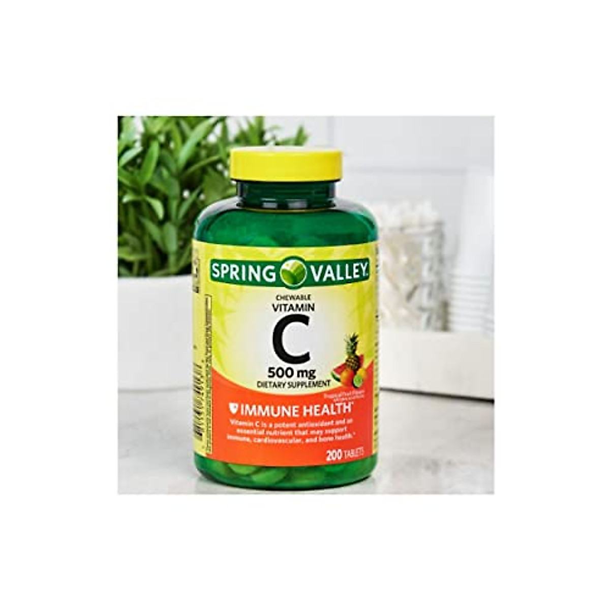 Spring Valley Vitamin C Tropical Fruit Flavors 500 mg, 200 Count - Chewable Tablets + STS Fridge Magnet.