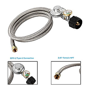 Artilife 5 FT (1.5M) Propane Regulator Hose Replacement with Propane Tank Gauge, Stainless Steel Braided Hose for Burner Stove, Gas Water Heater, Burner and More