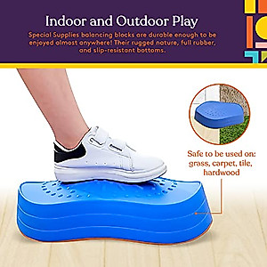 Special Supplies Stepping Stones for Kids, 5 Balance Indoor and Outdoor Blocks Promote Coordination, Balance, Strength, Child Safe Rubber, Non-Slip Edging, Stackable (Primary)