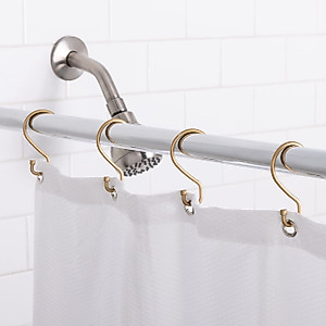 Bath Bliss 12 Pack S-Hook Shower Curtain Rings | Bathroom | Metal S Shaped Hooks | Easy Glide | Easy to Install | Hang Mugs, Pans, Towels | Satin Gold