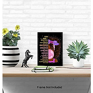 Black African American Girl Wall Art & Decor - Black Art - Positive Affirmations - Christian Bible Verses - Inspirational Positive Quotes - Pink Little Girls Bedroom Decor - Toddler Girls Bedroom