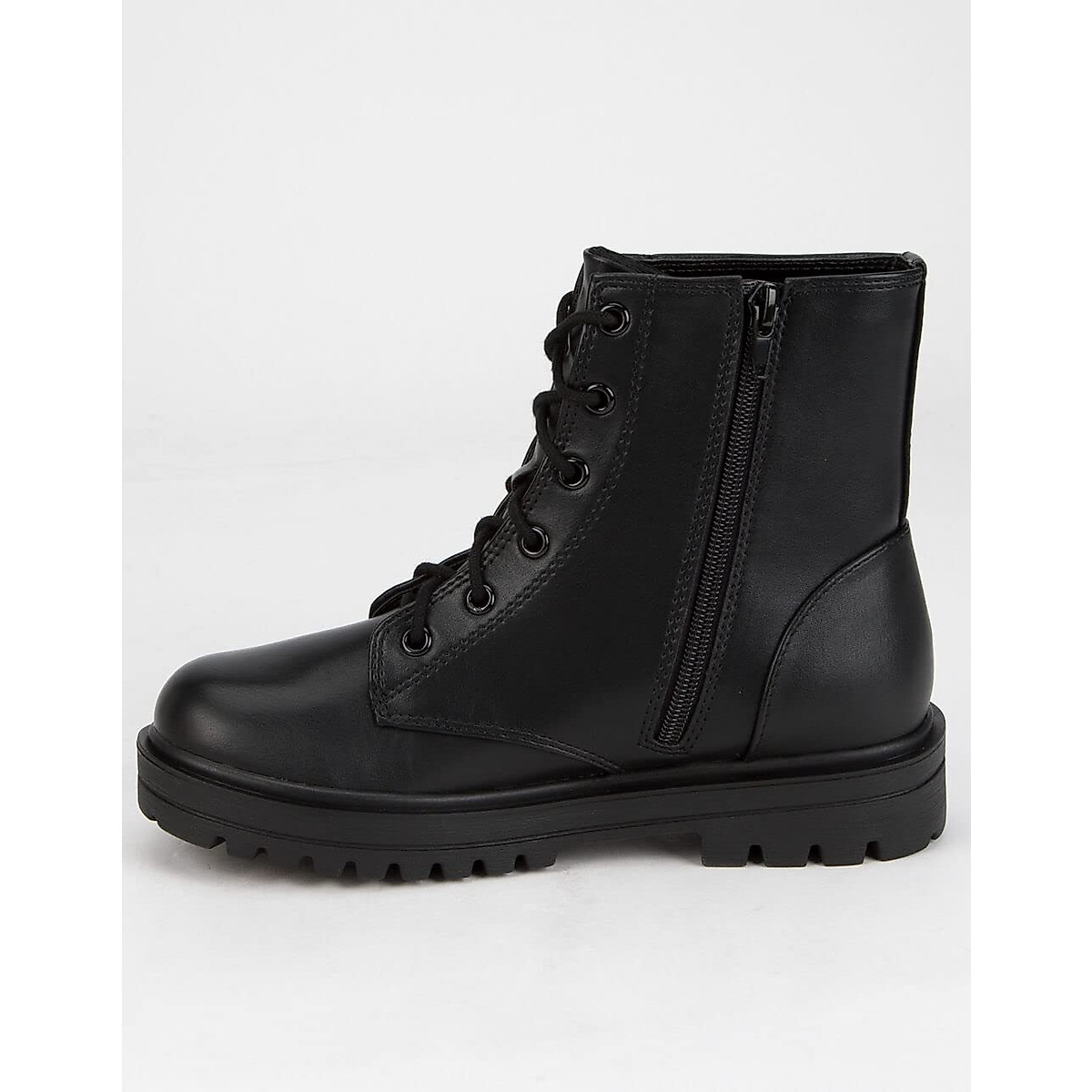 Soda Firm-IIS Girls Lace Up Side Zipper Vegan Leather Combat Boots (Black, numeric_3)