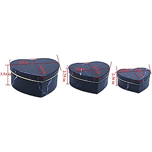 BBJ WRAPS Marble Heart Shaped Paper Flower Boxes with Lids Floral Cardboard Box Gift Packaging for Valentine's Day Florist Arrangements, Set of 3 (S/M/L) (Black)
