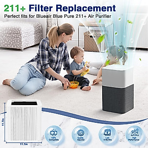 211+ Replacement Filter Compatible with Blueair Blue Pure 211+ Air Purifier, Foldable Particle and Activated Carbon Filter, White
