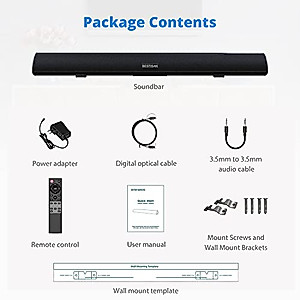 BESTISAN 80 Watt Soundbar, Sound Bars for TV of Home Theater System (Bluetooth 5.0, HDMI, 34 inch, DSP Audio, Strong Bass, Wireless Wired Connections, Bass Adjustable, Wall Mountable)