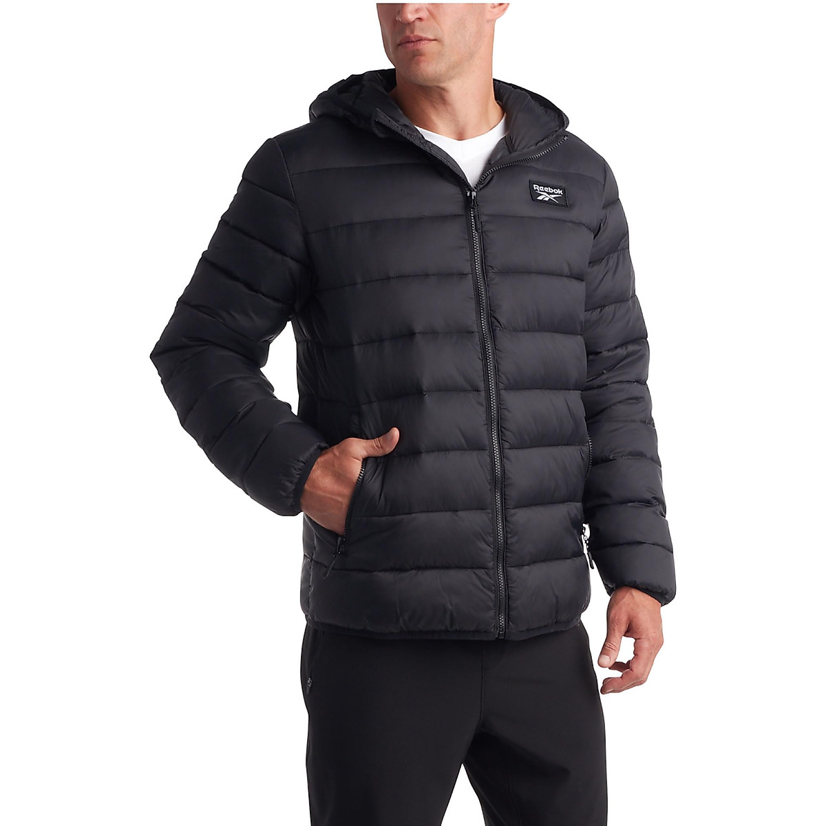 Reebok Men's Jacket - Packable Quilted Puffer Coat - Weather Resistant Lightweight Outerwear Windbreaker Coat for Men (M-XXL), Size Medium, Black