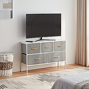 LINSY HOME Dresser for Bedroom with 5 Drawers, Fabric Long Dresser, Wide Chest of Drawers, Storage Organizer Unit for Closet, Living Room, Hallway, Nursery