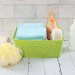 Jekiyo Plastic Storage Basket with Handles, Plastic Organizer Bins, 4 Packs