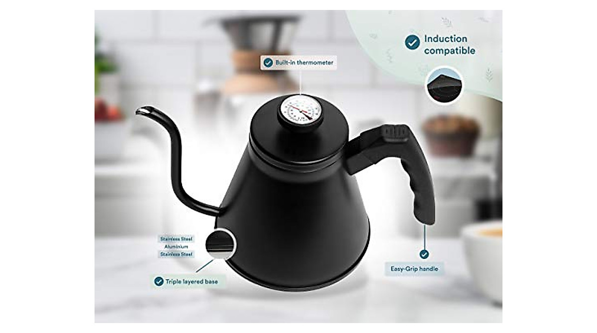 Kook Stovetop Gooseneck Kettle: Temp Control for Pour Over