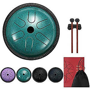 5.5 Inch Steel Tongue Drum Mini Tank Drum 6 Notes C Key Hand Tankdrum Handpan Pan Drum Tank with Drum Mallets Carrying Bag (Obisidian)