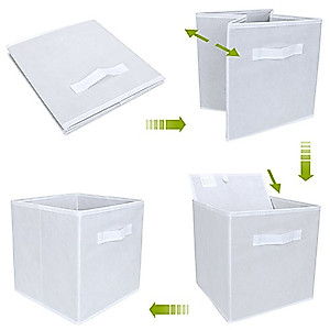 EZOWare Set of 12 Foldable Basket Bin Collapsible Storage Cube For Nursery, Kids Toys Organizer, Shelf Cabinet - (White + Niagara Blue)