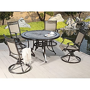dali Outdoor 5 Piece Dining Set Patio Furniture, Aluminum Swivel Rocker Chair Sling Chair Set with 46 inch Round Mosaic Tile Top Aluminum Table