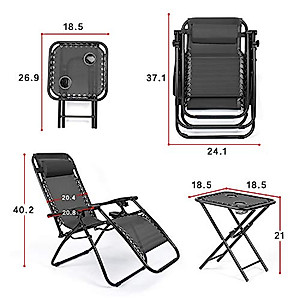 Flamaker Zero Gravity Chairs Outdoor Folding Recliners Adjustable Lawn Patio Lounge Chair with Side Table and Cup Holders for Poolside, Yard and Camping (Black)