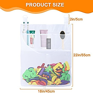 Baby Bathtub Toy Storage Mesh Bath Toy Organizer with Zipper Extra Large Opening Three Pocket with 4 Self-Adhesive Hooks and 4 D-Rings,Multi-Use Home Storage Bag Christmas Storage(1 Large, White)