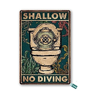 Scuba Shallow No Diving Funny Metal Sign Home Decor Wall Art Decoration for Garage Bar Restaurant Kitchen Cafe Pub 8x6in