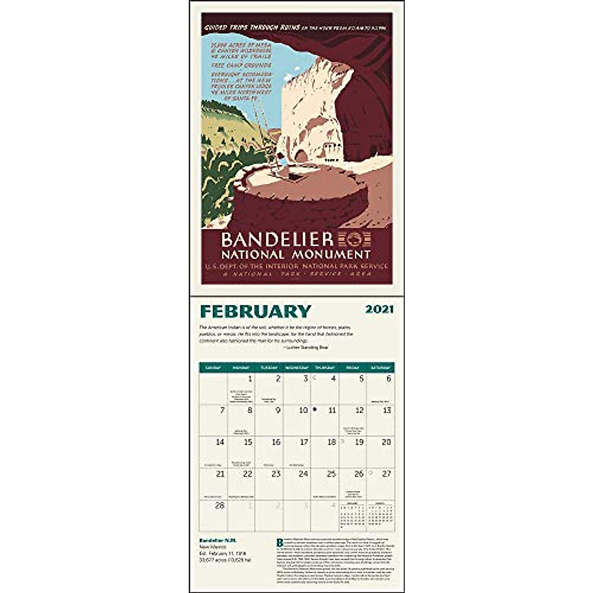 National Parks GRID—WPA Wall Calendar 2021, Monthly January-December 8.75'' x 12" (Made in USA)