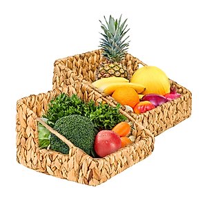 OEHID Small Wicker Baskets,Wicker Baskets for Storage, Water Hyacinth Storage Baskets, Pantry Baskets Woven Baskets for Shelves, Rattan Basket Wicker Storage Basket for Organizing with Handles, 2 Pack