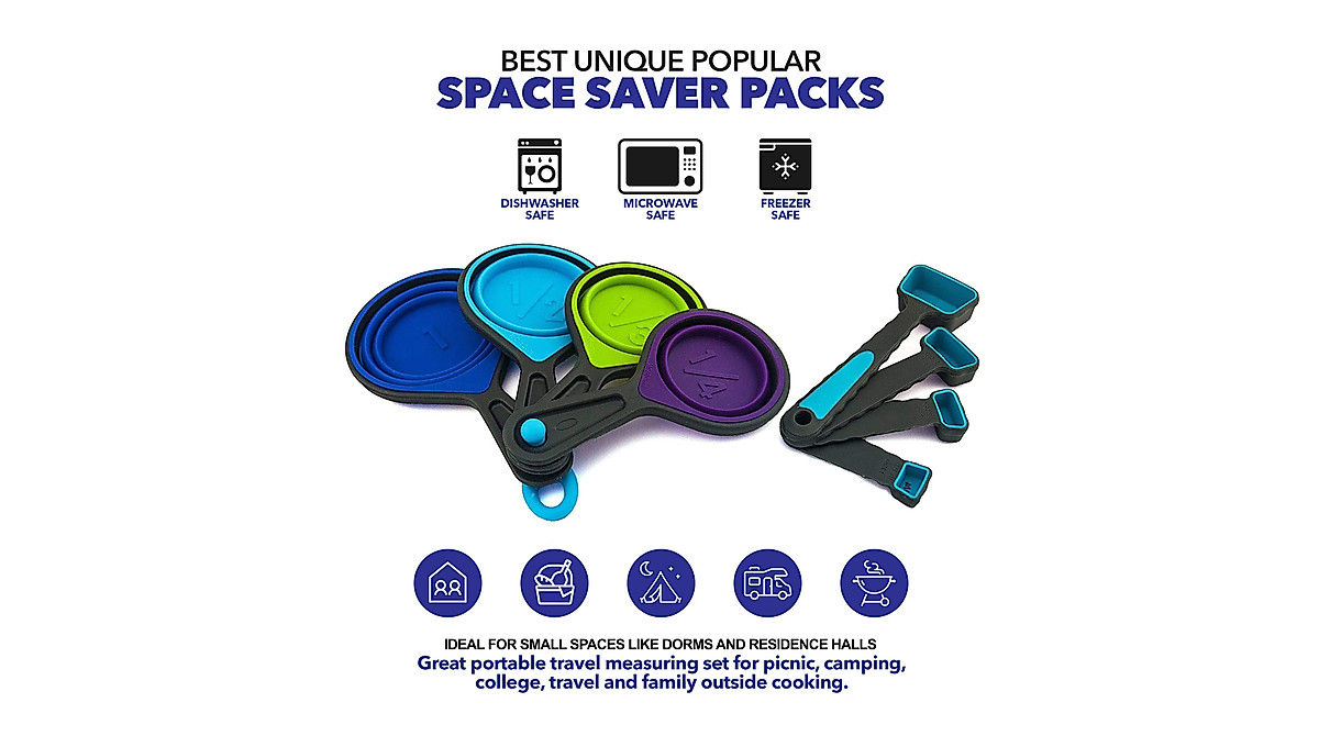 Collapsible Measuring Cups & Spoons | Portable Silicone Set