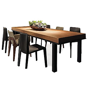 NIUYAO Solid Wood Dining Table, Industrial Wood Rectangle Dining Table Pine Tabletop Furniture with 4 Black Metal Legs Pedestal in for Dining Room Kitchen -79" L x 31.5" W x 29.5" H