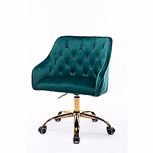 KUIKUI Velvet Desk Chair, Modern Office Chair, Wheels Swivel Height Adjustable Swivel Task Chair for Home Office,Green