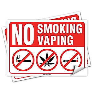 (Set of 2) No Smoking/Vaping Sign - 10" x 7" 4 Mil Vinyl - Laminated for Ultimate Protection & Durability - Self Adhesive Decal - UV Protected & Weatherproof - Heavy Duty