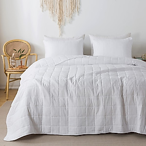 B2EVER White Quilt Queen Size Bedding Sets with Pillow Shams, Lightweight Soft Bedspread Coverlet, Quilted Blanket Thin Comforter Bed Cover for All Season Spring Summer, 3 Pieces, 90x90 inches