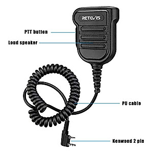 Retevis RT86 RT85 Walkie Talkie Speaker Microphone,IP54 Waterproof Radio Mic with 3.5mm Audio Jack Compatible with Baofeng UV-5R BF-F8HP Retevis RT22 RT21 RT68 RT81 RT3S RT5R RB75 2 Way Radio(1 Pack)